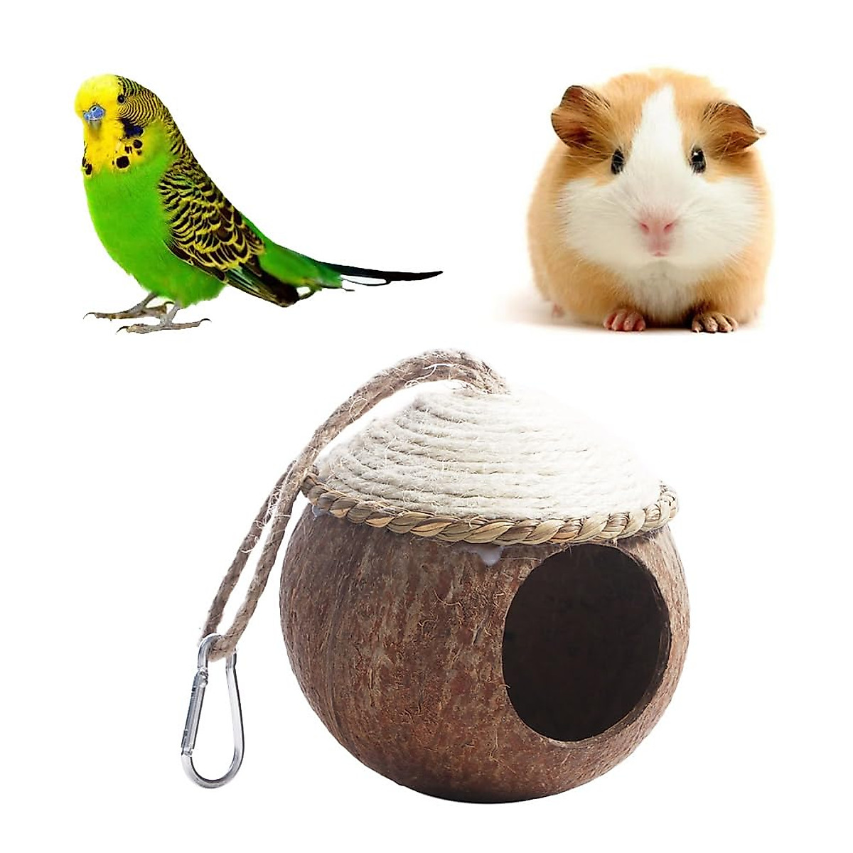 Leadigol Coconut Bird Nest Hut with Ladder for Parrots Parakeet Cockatiel,Hammock Parakeet Budgies Parrot Toy Warm Coconut Woven Straw Natural Winter Cage Hut Tent House Parrot Cage Accessories