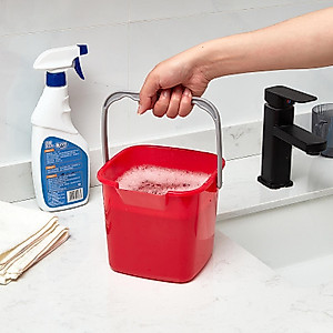 Irenare 8 Pcs Sanitizing Bucket 3 Quart Cleaning Bucket Small Detergent Square Bucket, Spout and Handle Plastic Utility Cleaning Pail for Kitchen Home Offices Commercial Use(Red)