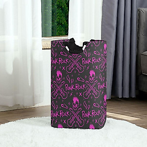 Music-punk-rock-print Laundry Basket With Handles Foldable Toys Storage Organizer For Home Bathroom Bedroom Dorm
