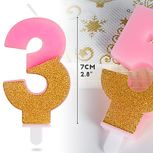 Hongplus Pink Glitter 1st Birthday Candles, Number 1 Candle, Cakes Candle, Candles for Cake, Happy 1st Birthday Cake Topper Decorations for Girls First Birthday Anniversary Wedding Party