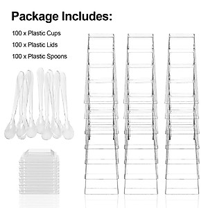 EASERCY 100 Pack 3 oz Mini Dessert Cups with Lids and Spoons Clear Dessert Shooter Cups with Spoons Parfait Cups with Lids Appetizer Cups for Party Small Plastic Dessert Cups for Pudding and Fruit