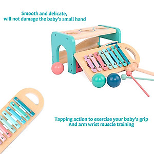 enlitoys Wooden Pounding and Hammer Toy Xylophone and Gear Pounding a Ball Track Game with Hammer Toddler Toys for 3 Year