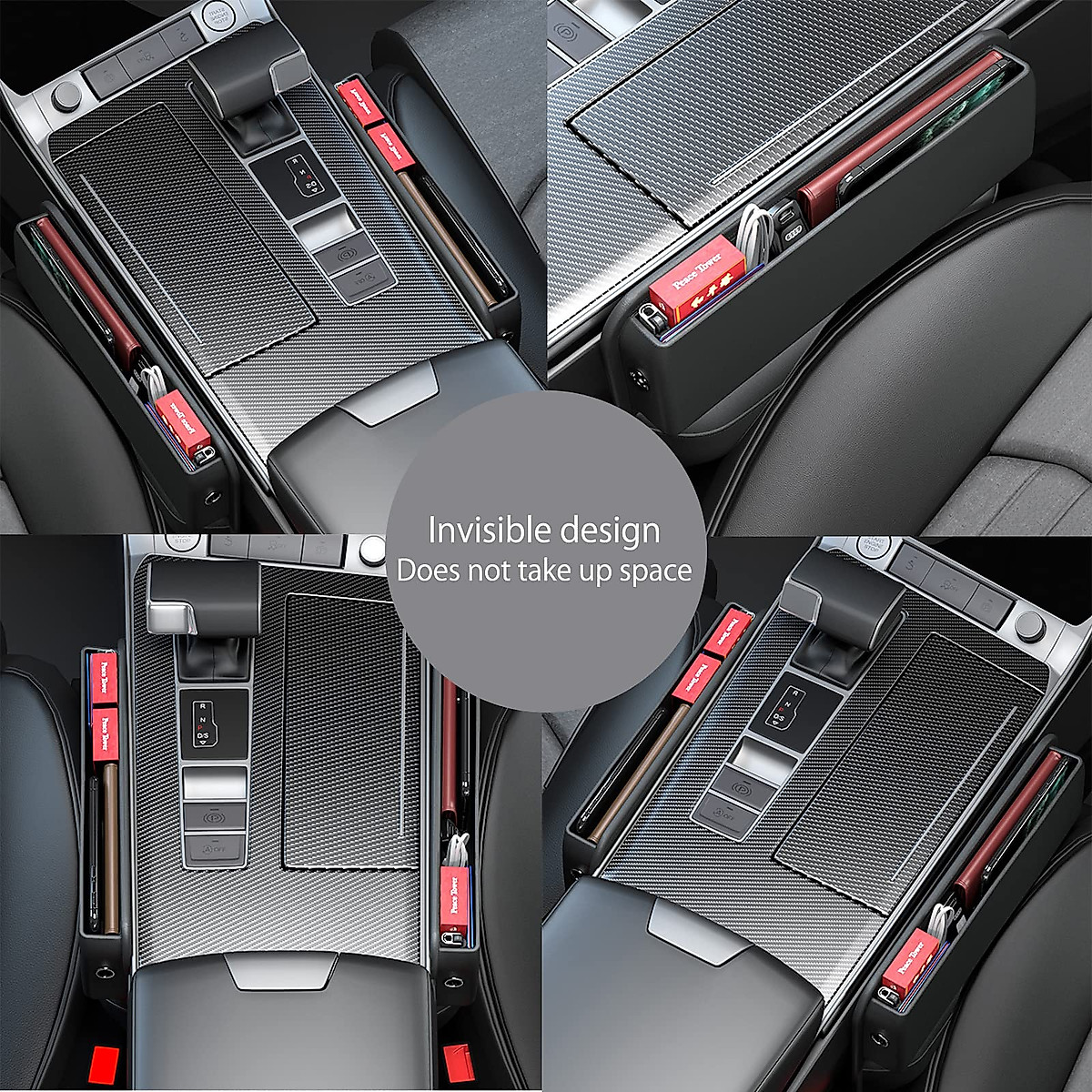 MDee Car Seat Gap Filler, Universal Fit Car Seat Gap Organizer, Premium Leather Car Seat Storage Box, Adjustable Stop Car Seat Organizer Drop and Storage Front Seat for Phones, Cards, Keys