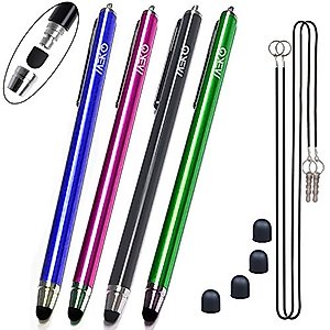 MEKO(TM) 4 Pcs [0.22-inch Rubber Tip Series] 5.5" L Precision Rubber Thin-Tip Styli/Stylus Pens Bundle with 4 Extra Replacement Rubber Tips and 2 Elastic Lanyards - (Dark Blue/Green/Hot Pink/Black)?-¡­