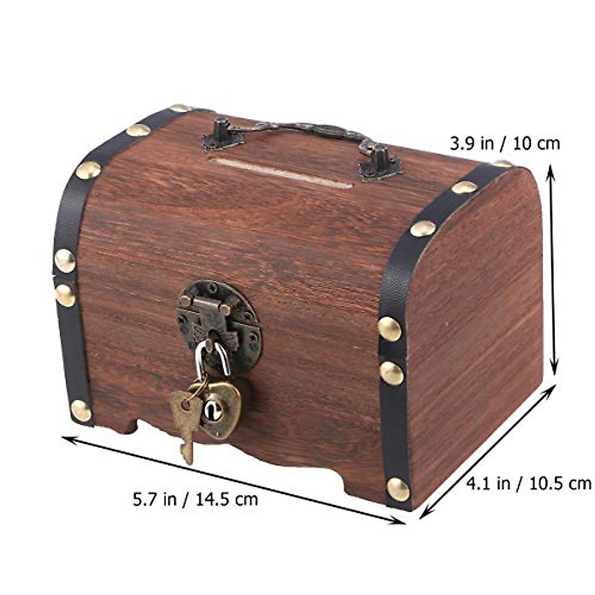 Sewroro Small Wooden Treasure Chest Boxes Retro Treasure Chest Storage Box with Lock& Keys Bank Box Birthday Gifts