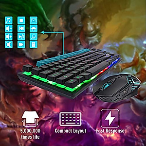 Gaming Wireless TKL Keyboard Mouse Combo Rechargeable LED Backlit Tenkeyless Compact 87 Keys 6 Button for Computer Laptop PS4 PS5 Switch Compatible with Windows XP/7/8/10 iMac MacBook Xbox one X