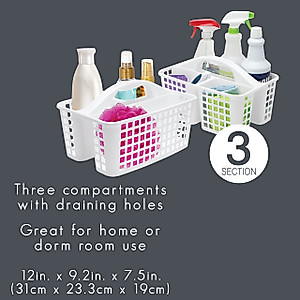 Simplify 2 Pack Utility Caddy | Dimensions: 12"x 9.2"x 7.5" | 3 Compartments | Great for Home | Dorm | 3 Compartments | Home Organization | White