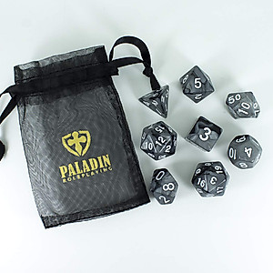 Paladin Roleplaying Gray and Black Dice - Expanded DND Set with Extra D20 - 'Claws of Darkness'
