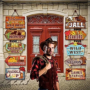 Western Party Directional Sign Cowboy Porch Sign Cowboy Banner Hanging Decoration Western Cowboy Theme Wild West Party Large Yard Indoor/Outdoor Western Cowboy Decoration Party Decorations