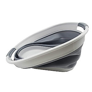 SAMMART 28L (7.4 gallon) Oval Collapsible Plastic Laundry Basket - Foldable Pop Up Storage Container/Organizer - Portable Washing Tub - Space Saving Hamper/Basket (1, Grey)