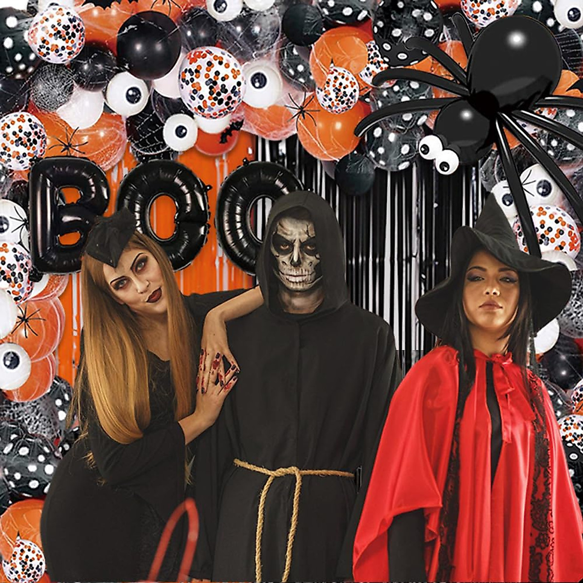 AIBIIN 116pcs Halloween Balloon Garland Arch Kit Halloween Party Balloons Halloween Balloons Decorations Orange Black Foil Fringe Curtain Halloween Boo Birthday Baby Shower Backdrop Balloon Kit