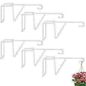 Hlimior 6 Pack Vinyl Fence Hooks - 5 x 10 inches Durable Patio Hangers Powder Coated Steel Fence Hangers for Indoor & Outdoor Hanging Plants, Planters,Bird Feeders, Lights, Basket, Decoration （White）