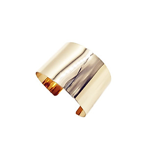 COLORFUL BLING Open Wide Cuff Bangle Bracelet for Women Lady Girls Punk Hammered Smooth Polished Bracelet Link Chain Wristband Jewelry-gold