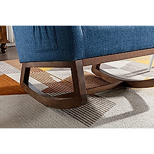 EEBUIHUI Modern Rocking Chair, Upholstered Linen Armchair with Solid Wood Legs Rocker Chair with Thick Padded Seat, Vintage Style Accent Furniture for Living Room, Bedroom, Nursery (Blue)