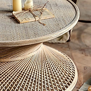 Gexpusm Round Rattan Coffee Table, Rattan Round Table Art Reception Living Room Table for Indoor and Patio(Contains Coffee Table only)