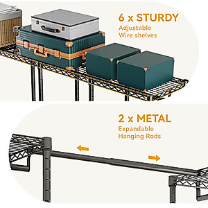 Higeego H5 Pro Heavy Duty Garment Rack, Freestanding Clothes Rack, Wardrobe Closet for Hanging Clothes, Portable Closet Organizer with Expandable Hanger Rods, (97.7-115.4")L x 15.7"W x 75.4"H, Black