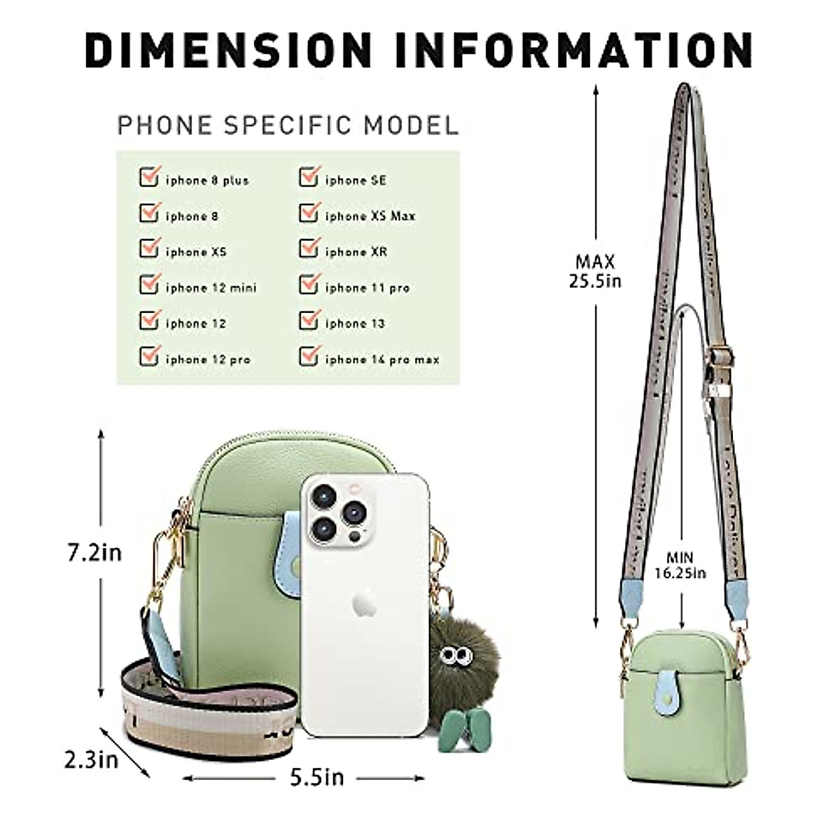 Small Crossbody Bags for Women Cross Body Bag Purses Mini Cell Phone Wallet Shoulder Handbags With Adjustable Strap and A Fluzzy Toy(Green)
