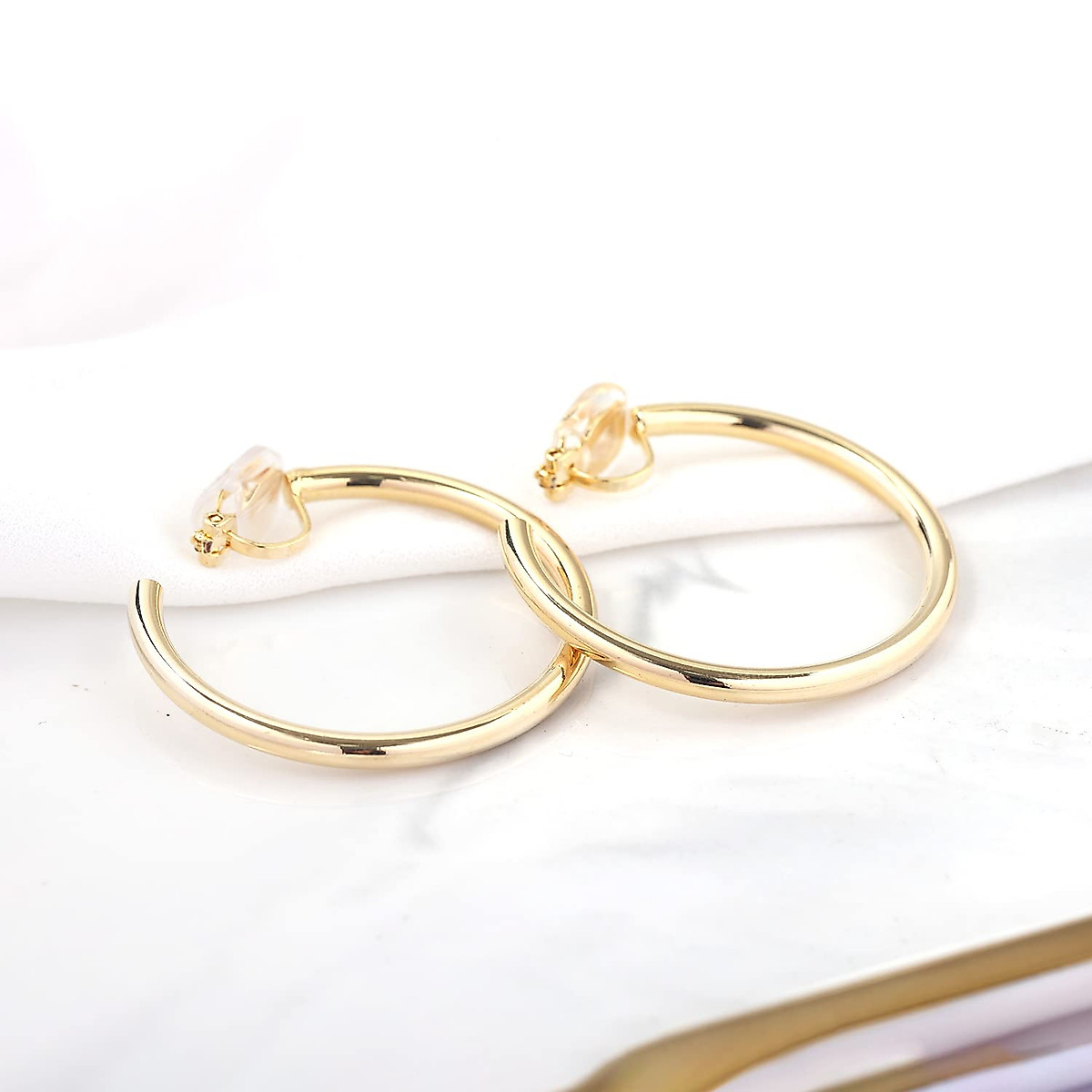 YOQUCOL 4.0CM(1.57in) Gold Round Clip On Hoop Earrings Non Pierced Ears Hoops for Women