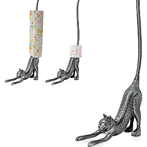 Yoga Cat Decorative Paper Towel Holder or Toilet Paper Holder by Comfify - Adorable Downward Dog Pose Kitty- Cast Iron Paper Towel Stand - Antiqued Cast Iron White Color - 19" - Silver with Black