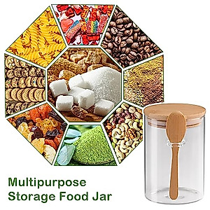 Set of 4 Airtight Glass Jars with Bamboo Lids and Spoons - 20oz Decorative and Durable Borosilicate Glass Canisters Perfect for Storing Coffee Beans,Tea,Flour,Sugar,Nuts,Candy,Bath Salts and More