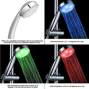 Led Shower Head, Temperature Sensor Shower Head, 3 Color Changing Shower Head with Lights for Bathroom