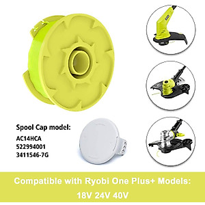 Eyoloty AC80RL3 11ft 0.080" Replacement Trimmer Spool for Ryobi One Plus 18v 24v and 40v Cordless Trimmers Line Refills Weed Wacker Auto-Feed Twist Single Line Parts(6 Spool,1Cap)