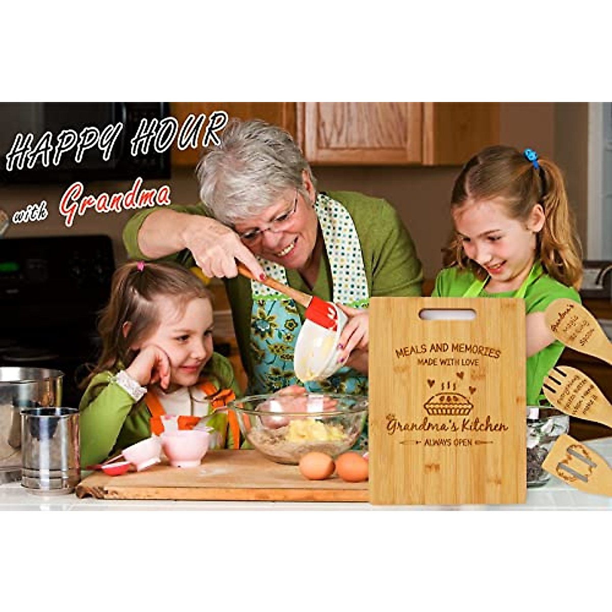 Grandma's Kitchen Bamboo Cutting Board Set, Nana Kitchen Bamboo Spoons for Cooking Bamboo Kitchen Utensils Housewarming Kitchen Decor Kitchen gift for Grandma Mothers Day Gifts for Grandmother