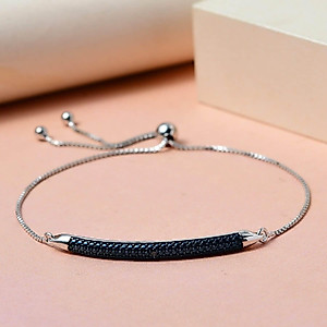SHOP LC Blue Diamond Bar Bolo Bracelet For Women 925 Sterling Silver Platinum Plated Adjustable I3 Clarity Birthday Gifts for Women