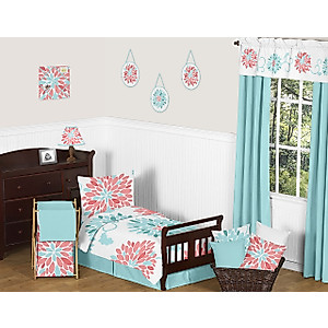 Sweet Jojo Designs Floral Girl Fitted Crib Sheet Baby or Toddler Bed Nursery Photo Op - Turquoise Blue and Coral Flower Emma