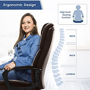 ZUNMOS Home Office Executive Desk High Back Computer Adjustable Height and Swivel Task Lumbar Head Support Chair, Leather Black