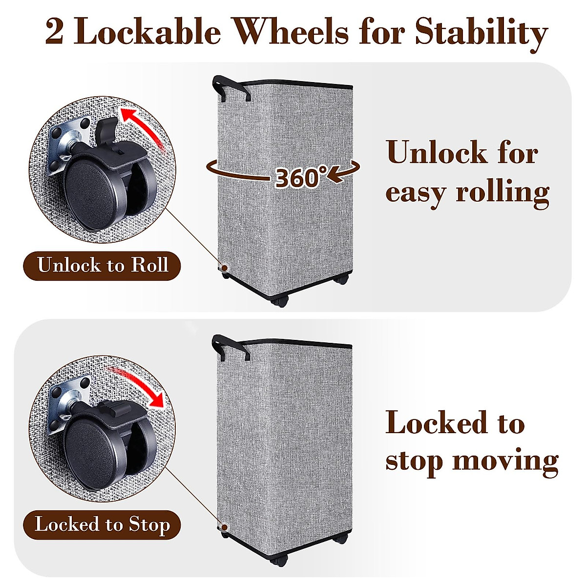 PHESWISOM 90L Large Rolling Laundry Hamper, Laundry Basket with Wheels and Handle for Storage, Dirty Clothes Hamper for Laundry, Tall Laundry Basket, Collapsible Laundry Hamper for Bathroom Dorm, Grey