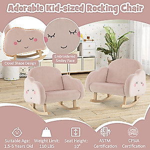 Costzon Kids Sofa, Rocking Chair with Solid Wood Frames, Velvet Fabric, Anti-Tipping Design for Kids Room, Nursery, Preschool, Birthday Gift for Boys Girls, Toddler Furniture Armchair (Light Pink)