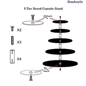 SinoAcrylic Cupcake Stand - 5 Tiers Round Cupcake Tower - Tiered Serving Dessert Cake Holder - Unique Black Exquisite Plate - Perfect for Wedding, Birthday, Party, Baby Shower and Christmas