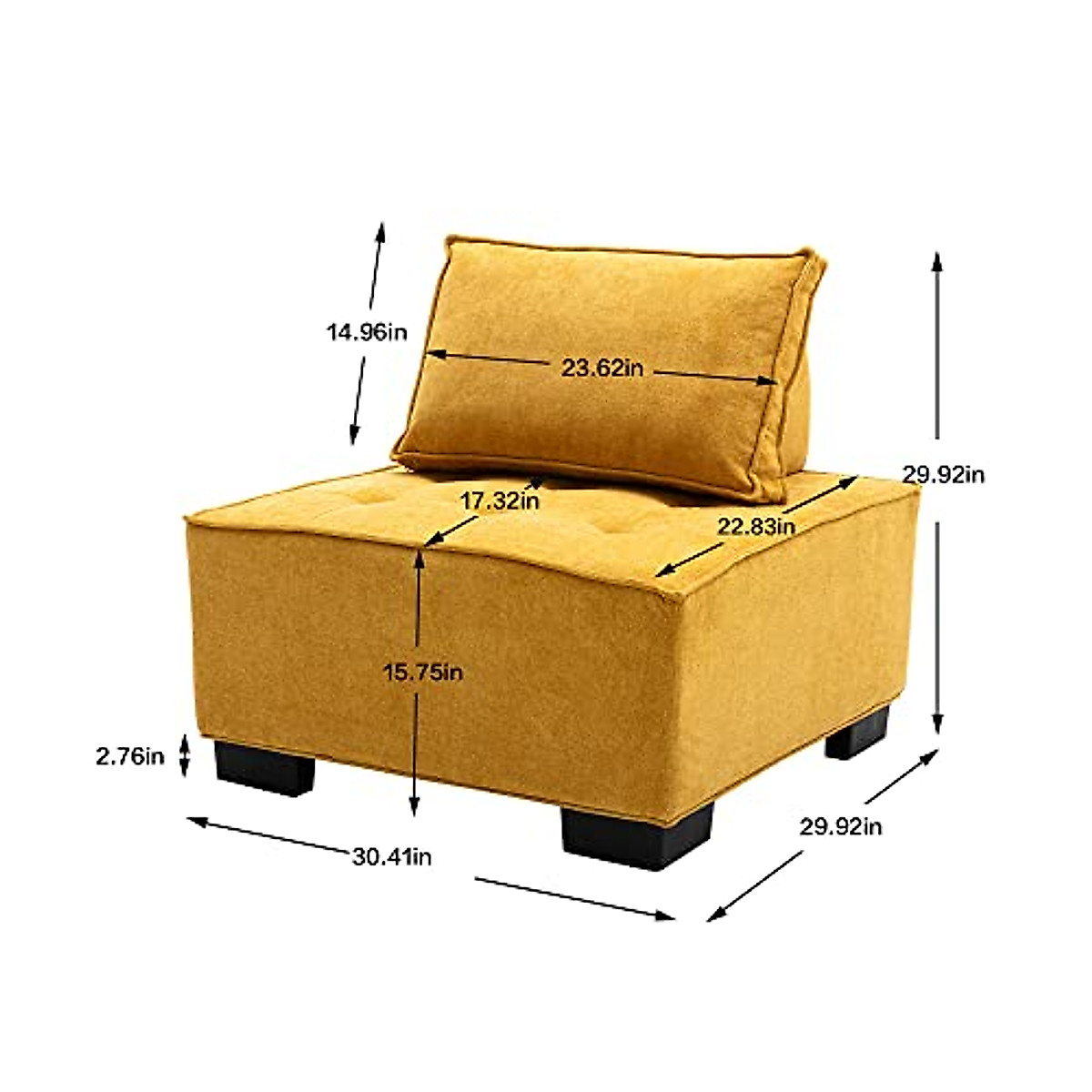 JURMALYN Square Modular Sectional Sofa Couch, Free Combination Sectional Sofa Modern Floor Single Chair with Two Removable Back Cushions Foor Tofu Sofa Small Single Couch for Bedroom and Corner Yellow