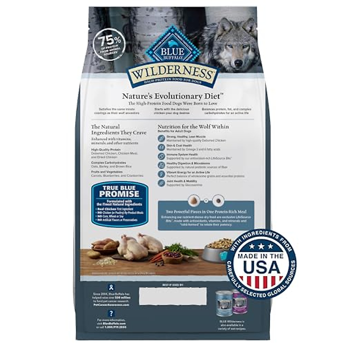 Blue Buffalo Wilderness Adult High-Protein Dry Dog Food Wholesome Grains Natural Ingredients