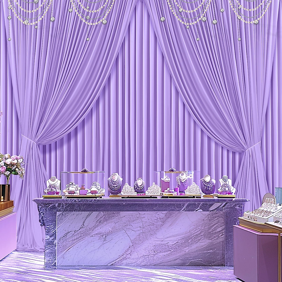 4 Panels Lavender Backdrop Curtain for Parties Wedding Wrinkle Free Light Purple Photo Curtains Backdrop Drapes Fabric Decoration for Baby Shower Photoshoot 20ft(W) x 10ft(H)