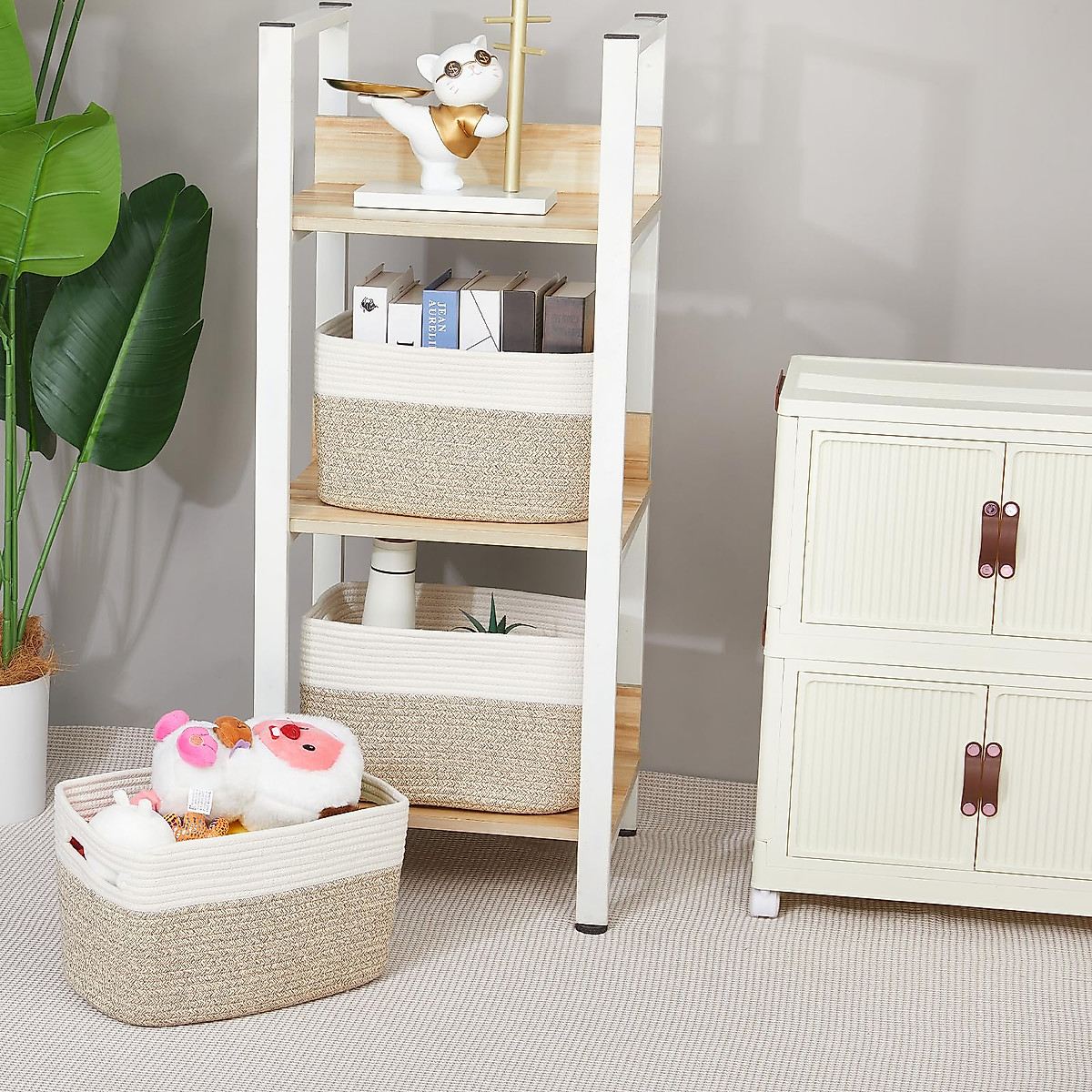 Ladkew 3 Pieces Nursery Blanket Baskets Toy Basket for Living Room Cotton Rope Basket with Handles for Shelves Woven Basket for Organizing