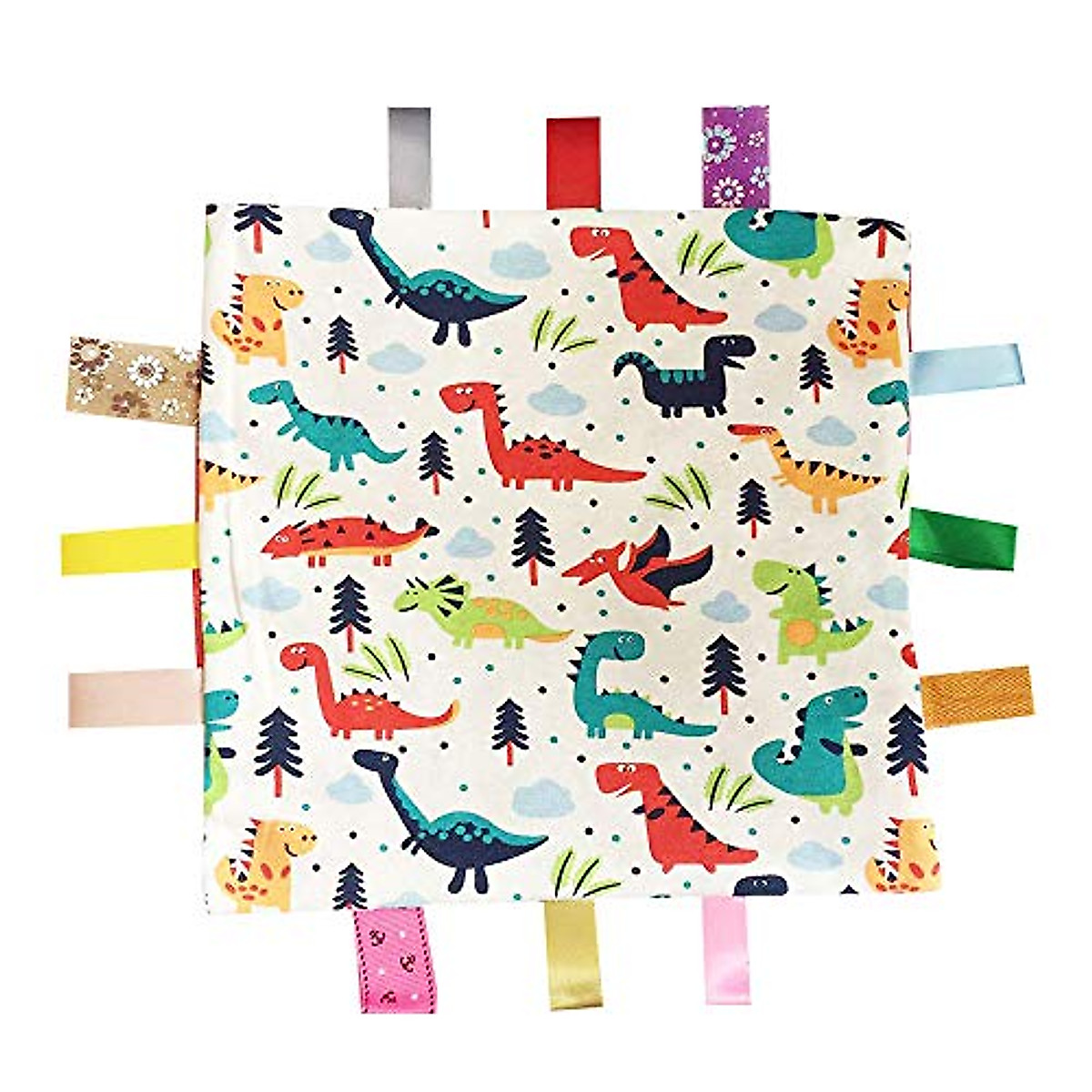 G-Tree Baby Comfort Blanket with Tag, Multi-Coloured Dinosaurs Tag, FOMUNI Taggy Blanket - Red Textured Underside