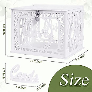 AerWo Wedding Card Box with Lock and String Light, Glittery DIY Wedding Gift Card Boxes for Reception, White PVC Wedding Memory Money Box for Wedding Reception Anniversary Party Decorations