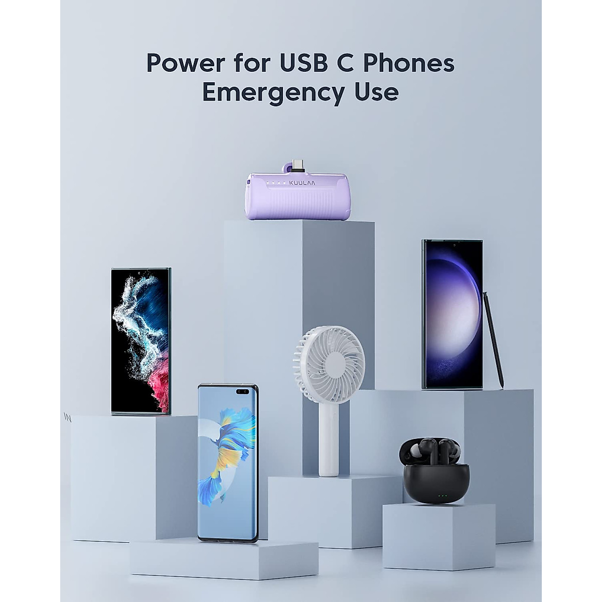 Kuulaa Portable Charger USB C Power Bank 4500mAh Small Portable Phone Charger Android Compact Plug in Battery Pack Portable Compatible with iPhone 15, Samsung Galaxy, Moto, LG, Pixel, Purple