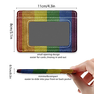 Linomo Thin leather Card Holder and Money Clip Vintage Rainbow Flag LGBT Wallet RFID Blocking for Men & Women