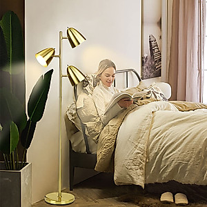 DLLT Modern Floor Lamp, 3-Light Reading Standing Tree Lamp, Gold Corner Floor Lamp with Adjustable Metal Heads, Brass Tall Pole LED Lighting for Living Room, Bedroom, Office, E26 Base (Bulbs Include)