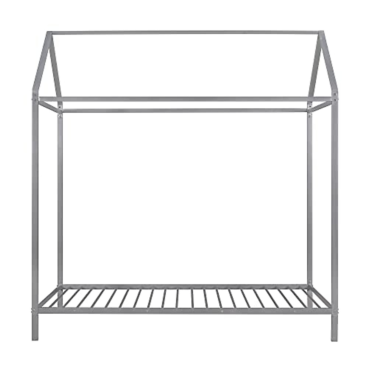 YuiHome House Bed Frame Twin Size, Kids Bed Frame Metal Platform Bed Floor Bed for Kids Boys Girls No Box Spring Needed ，Silver