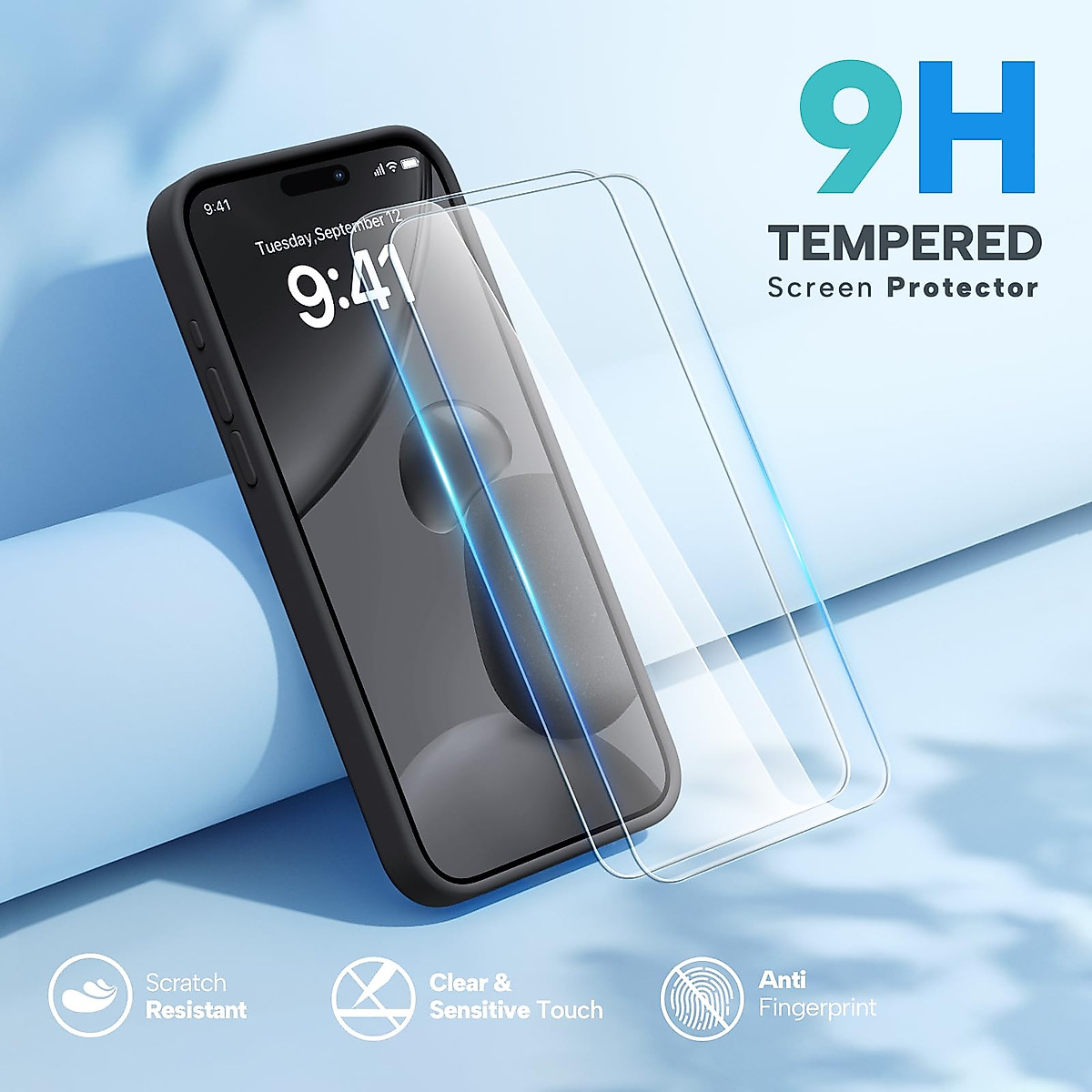 Miracase Designed for iPhone 15 Pro Max Case,[Compatible with MagSafe], [with 2 Pack Screen Protectors],Shockproof Liquid Silicone Case with Microfiber Lining,6.7 inch(Black)