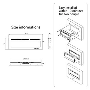 Alohappy Electric Fireplace, 80” W Electric Fireplace Heater, in Wall Recessed or Wall Mounted, 12 Flame Colors 5 Brightness Options, Log & Crystal Included - 1500/750 Watt Heater