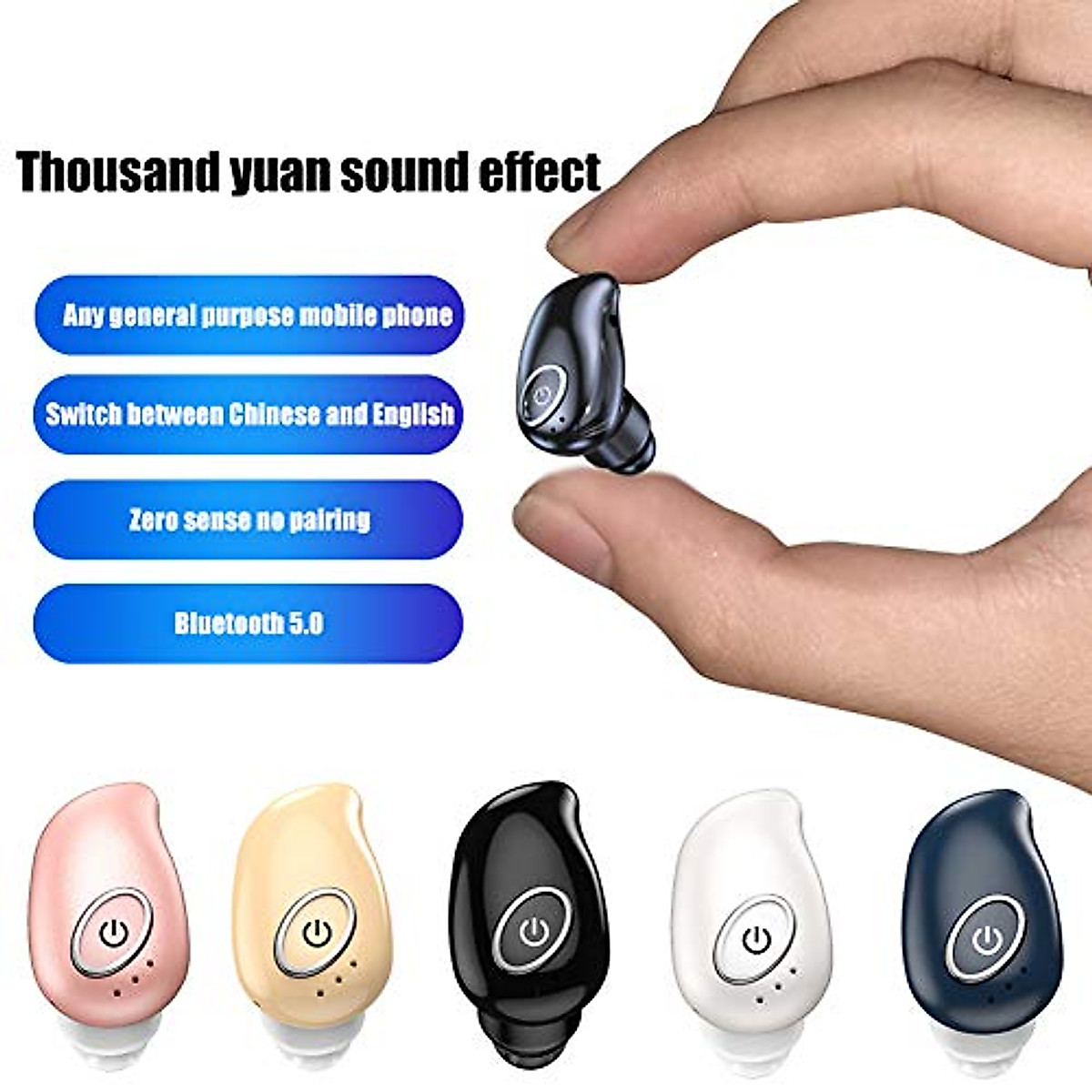 Heave Single Bluetooth Earpiece,Mini Invisible Wireless Headphone,Hands-Free in Ear Earphone Bluetooth Earbud for iPhone Android,Magnetic Waterproof Earphones for Car Vehicle Business Black