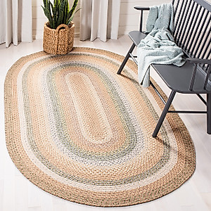 SAFAVIEH Braided Collection 4' x 6' Oval Tan / Multi BRD314A Handmade Country Cottage Reversible Area Rug