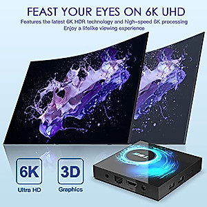 Android TV Box 10.0, Smart TV Box Android 2GB 16GB H616 Quad-Core 64bit CPU Support 2.4G +5G Dual WiFi Ethernet 100M BT 4.0 4K 6K Ultra HD Output H.265 Decoding Android Box