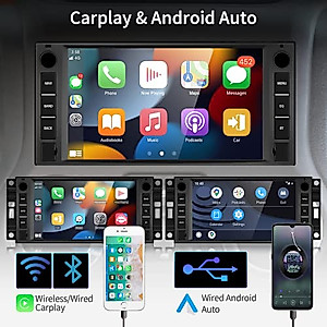 Android Car Stereo for Jeep Wrangler Stereo Chrysler Dodge with Wireless Apple Carplay Bluetooth 7 Inch Touch Screen Jeep Car Radio with WiFi GPS Navigation Mirror Link FM Radio + Backup Camera