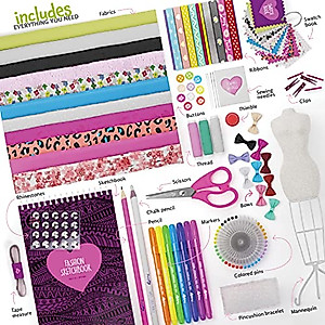 Fashion Design Studio - Sewing Kit for Kids - Girls Arts & Crafts Kits Age 6, 7, 8, 9, 10-12 - Learn to Sketch & Sew with Real Designer Sketchbook - Kid Art Project Gift - Girl Craft Activities Gifts